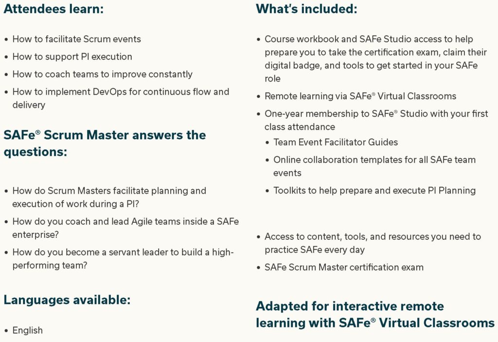 Formations SAFe 6 (Scaled Agile Framework)