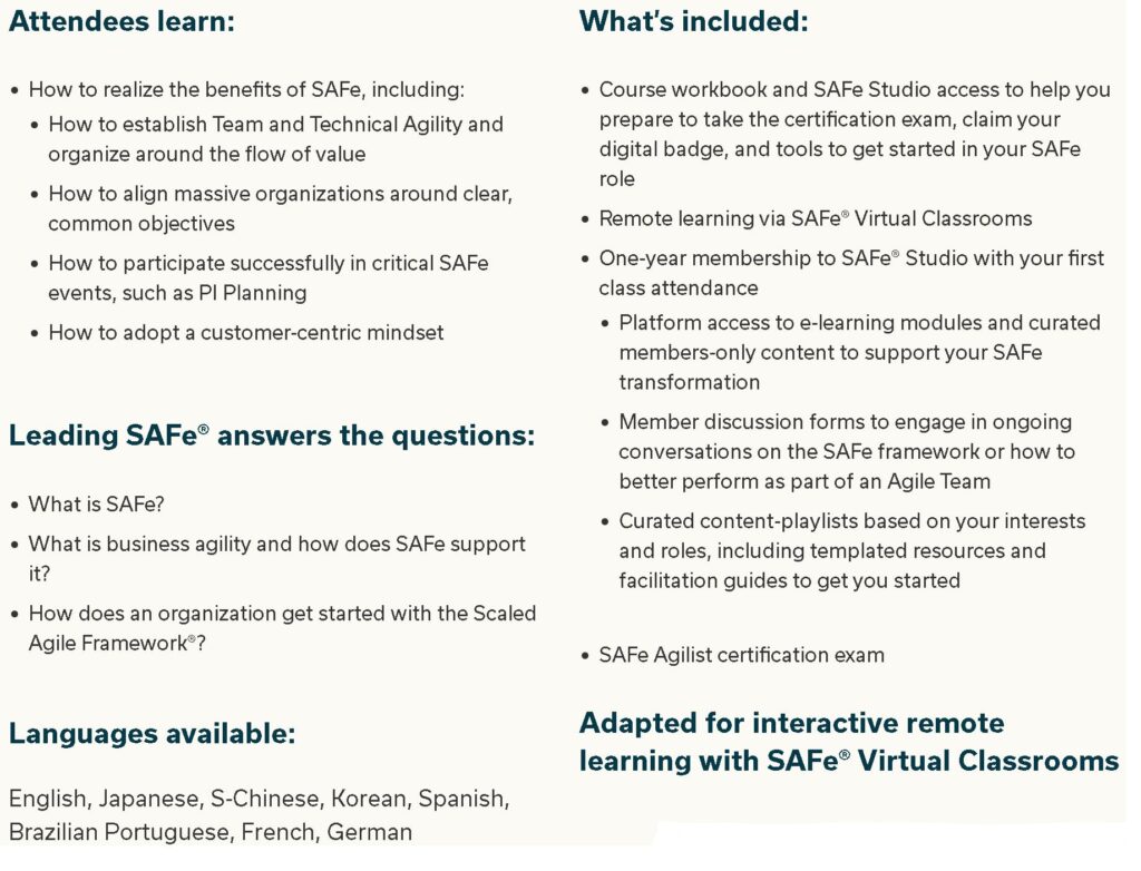 Formations SAFe 6 (Scaled Agile Framework)